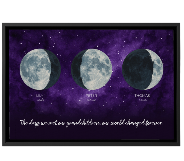 Custom Moon Phase Canvas – Dad or Grandparent Gift with Kids' Birthdates