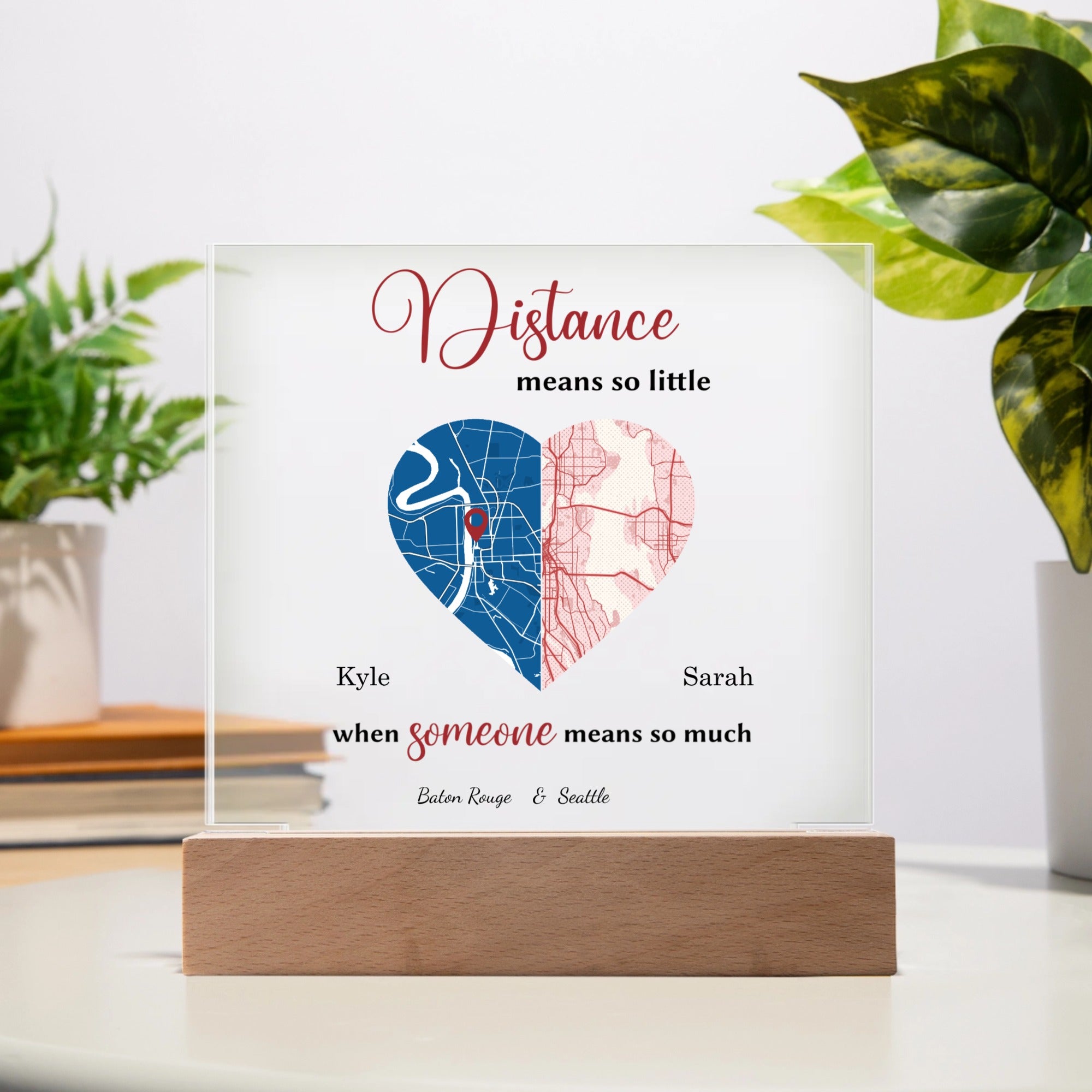 💞 Custom Long Distance Relationship Map Plaque – Personalized Acrylic